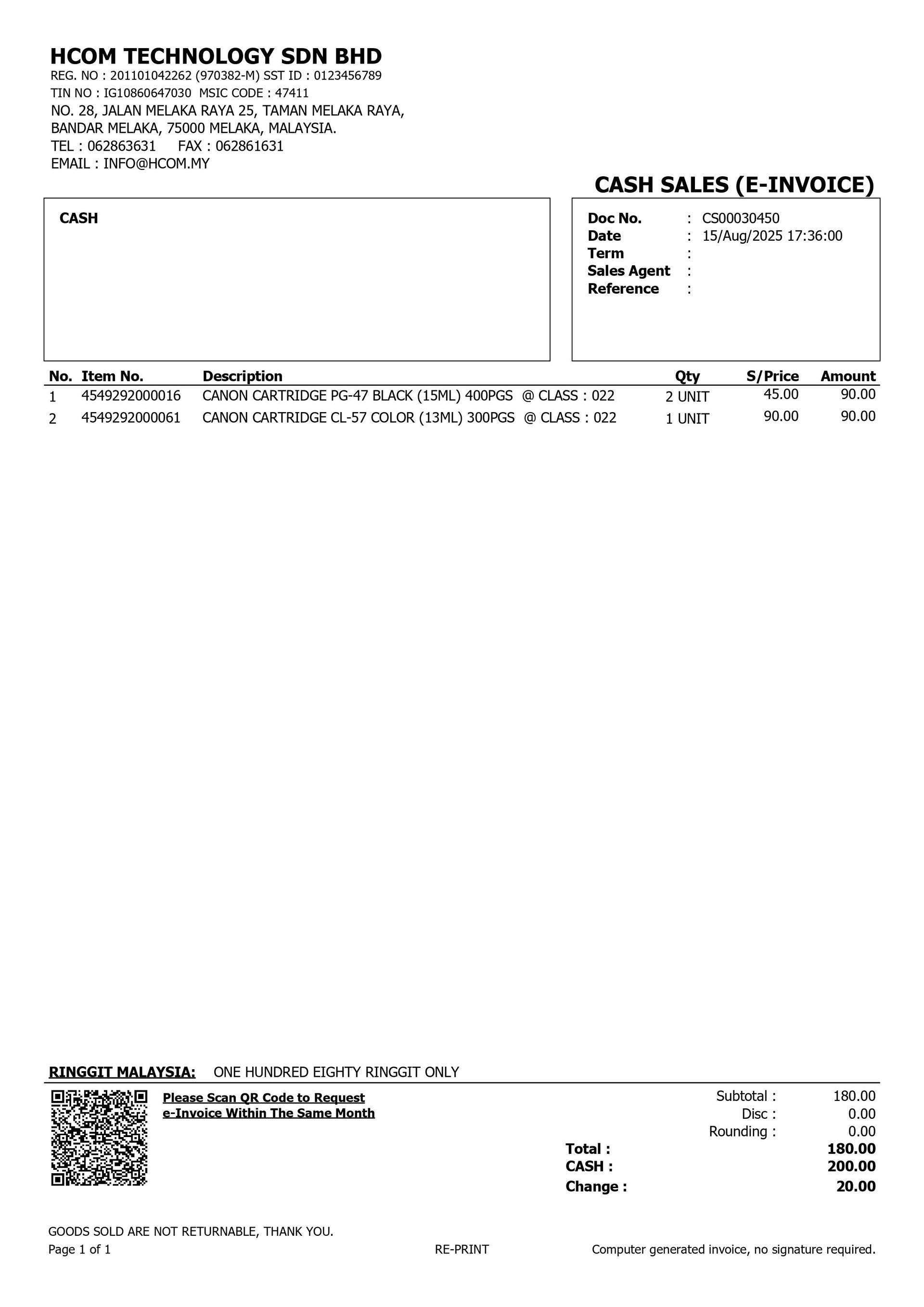 IRS Cash Sales e-Invoice Format | Malaysia Notable Point of Sales (POS ...